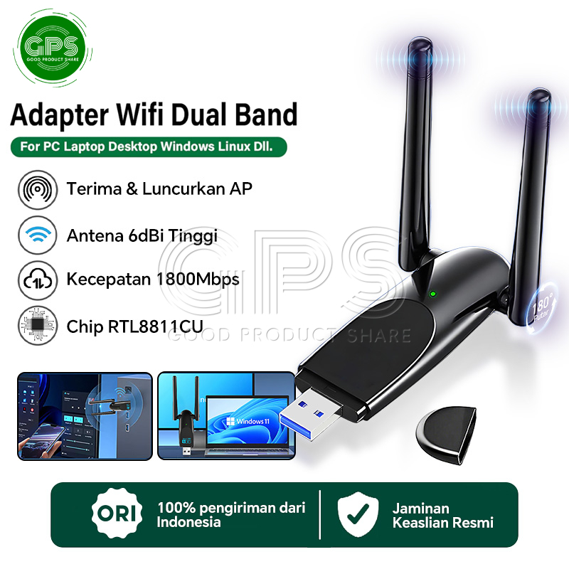 Jual Wi-Fi 5 1800 Mbps 2.4/5GHz Dual Band USB Wifi Adapter/Dongle ...