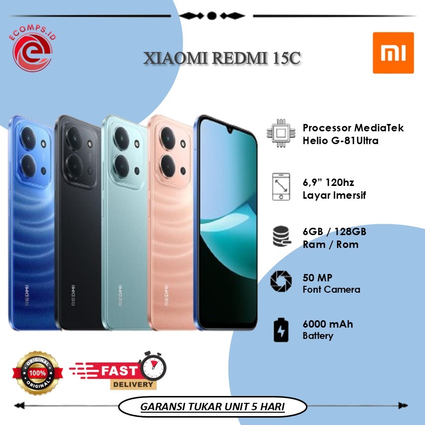 Jual Handphone XIAOMI REDMI 15C 6GB/8GB 128GB/256GB (BOX CHA) | Shopee ...
