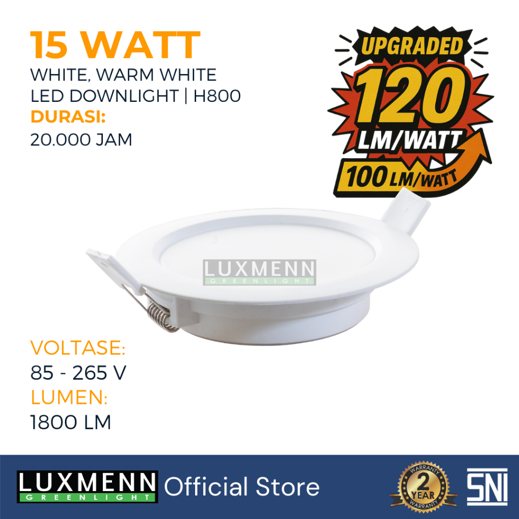 Jual Luxmenn LED Lampu Downlight Inbow, Seri H800, 15 W Kuning (3000K ...