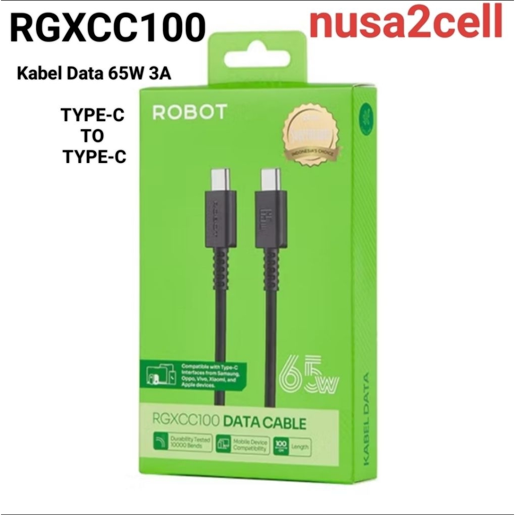 Jual ROBOT RGXCC100 Kabel Data 3A 65W Type-C To Type-C Kabel Data Ctoc ...