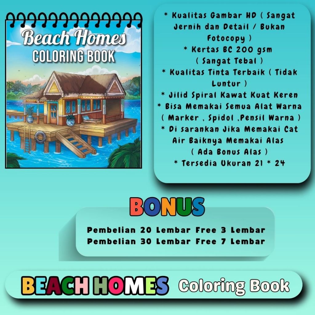 Jual Sketsa Buku Gambar BEACH HOMES The Adult Coloring Book Buku ...