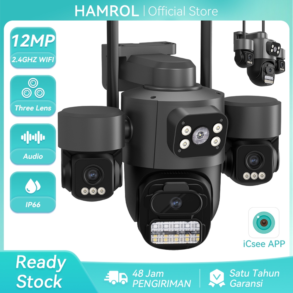 Jual Hamrol 12MP Tiga lensa Kamera IP WiFi 8MP Dual Lens Outdoor Auto ...