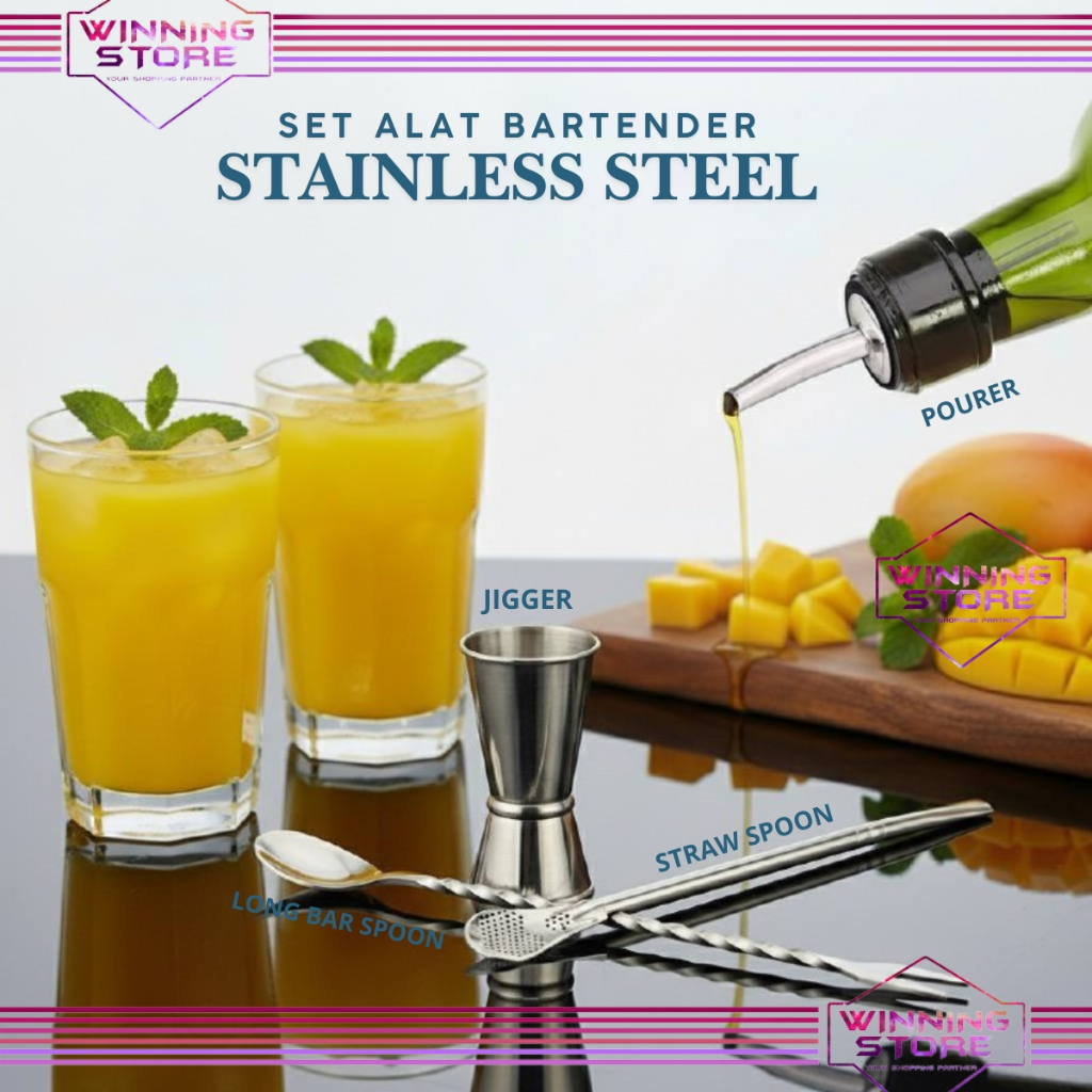 Jual Set Alat Peracik Takaran Minuman Bartender Jigger Pourer Long Bar ...
