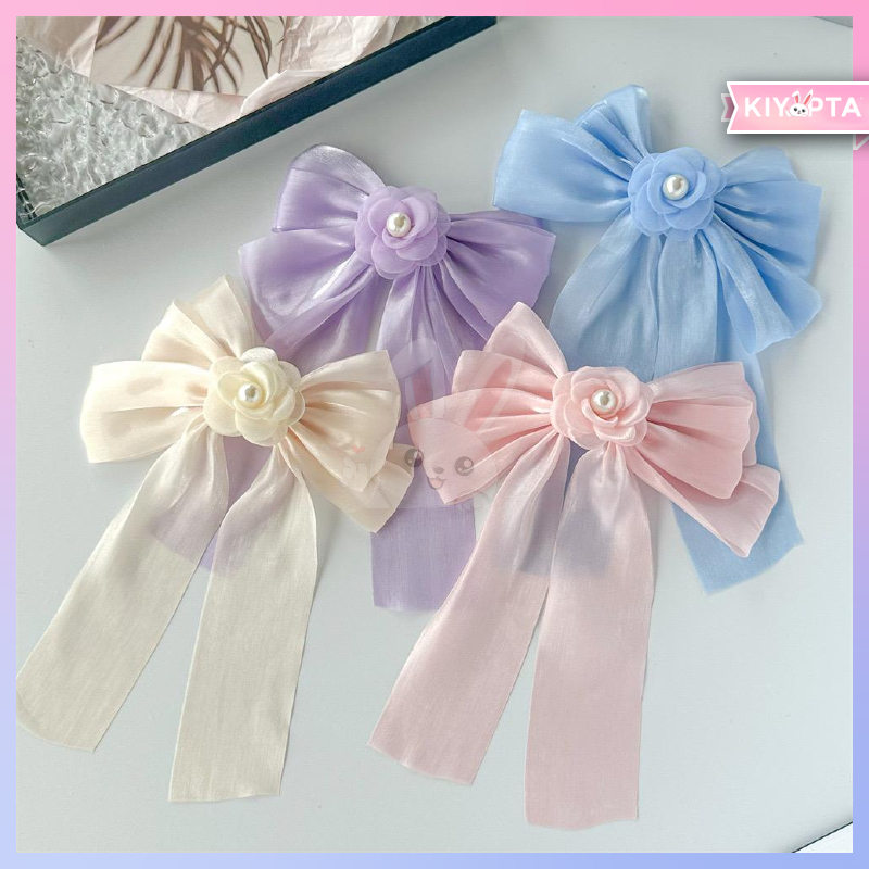 Jual KIYOPTA Jepit Rambut Pita Panjang Rose Mutiara Bahan Organza Besar ...