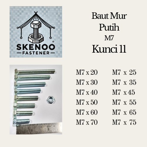Jual (10 pcs) Baut Mur Putih, Ukuran M7 Kunci 11, Warna Stainless ...