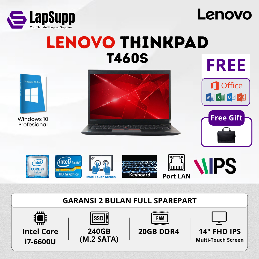 Jual Lenovo ThinkPad T460s Core i7 Ram 20GB Windows 10 Pro 14" FHD IPS ...
