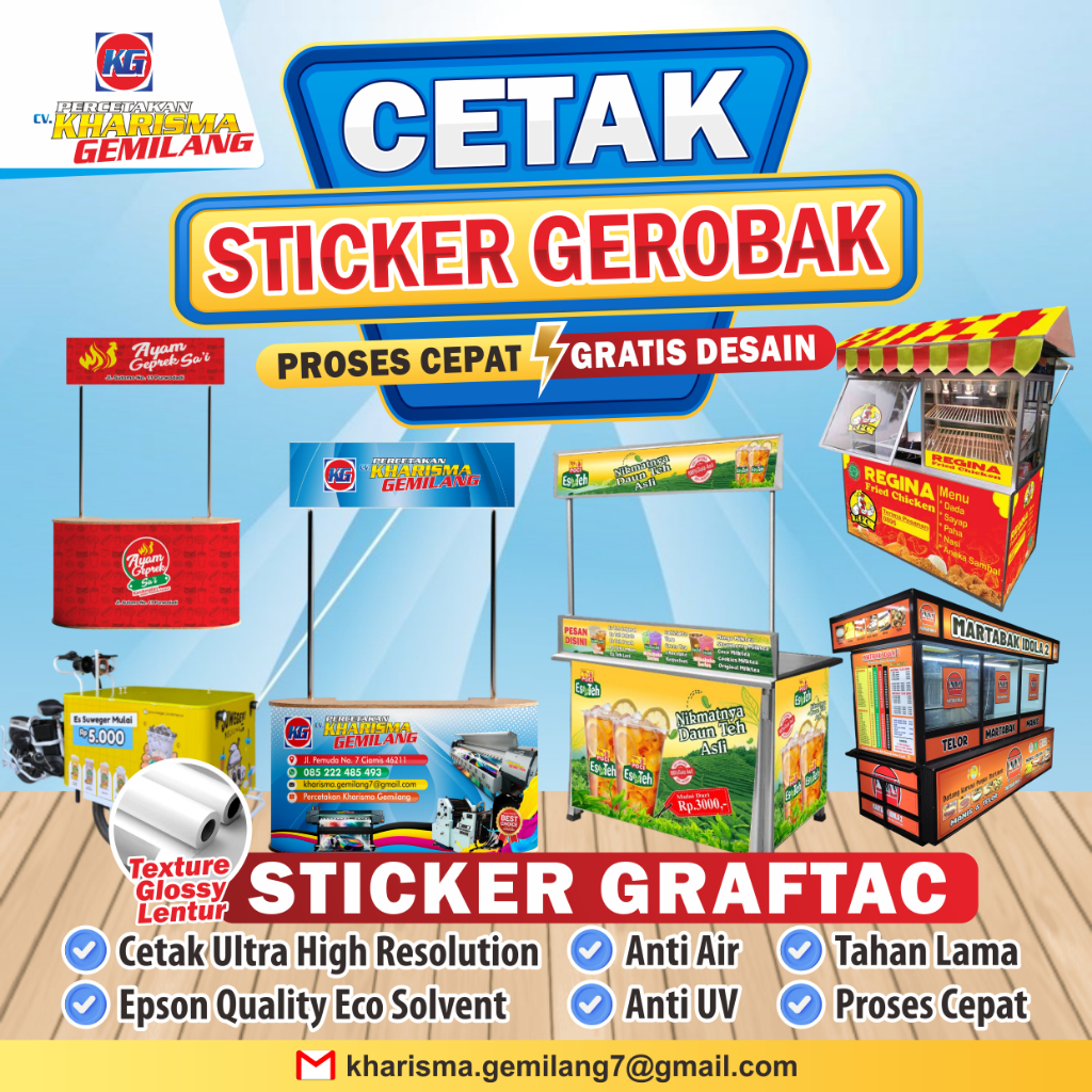 Jual PRINT / CETAK STICKER METERAN GEROBAK JUALAN BOOTH EVENTDESK MEJA ...