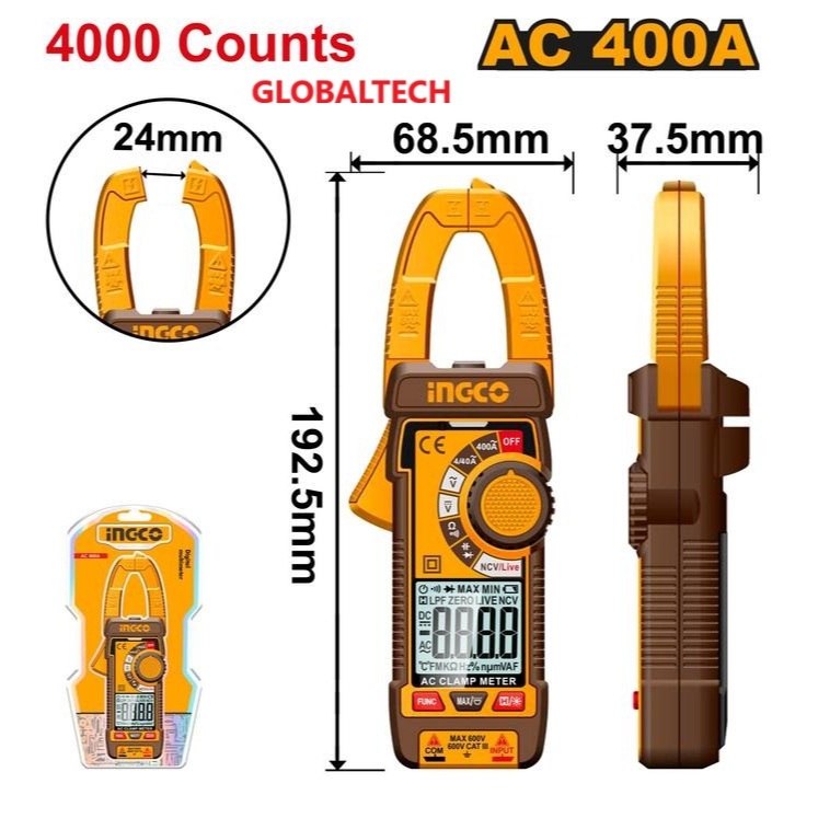 Jual INGCO DCM62001 DIGITAL CLAMP METER 400A TANG AMPERE 400A | Shopee ...