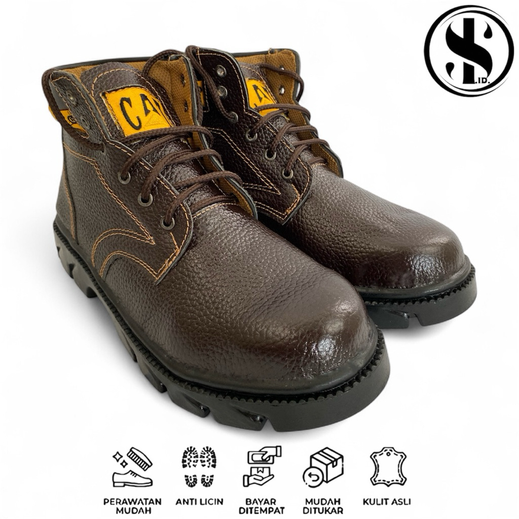 Jual Sepatu Boot Caterpillar Cokelat 100% Kulit Sapi Asli Sepatu Safety ...