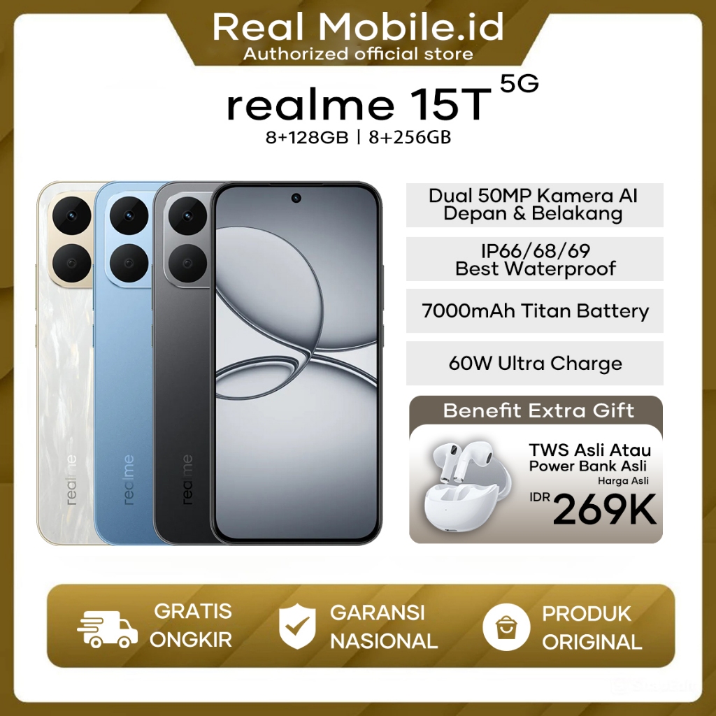 Jual realme 15T 5G 8+128GB 8+256GB NFC 7000mAh+60W FastCharge IP66/68/ ...