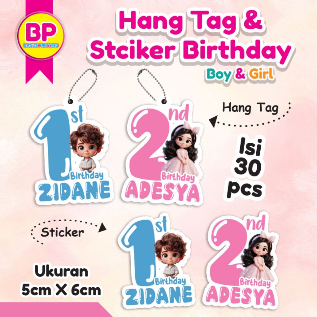 Jual Isi 30 pcs Hang Tag Ulang Tahun Anak Dan Stiker Ulang Tahun Anak ...