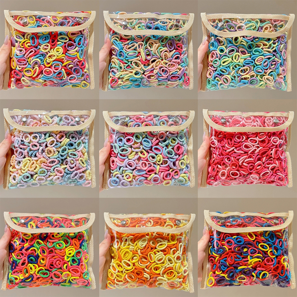 Jual 200/300/400pcs Ikat Karet Rambut Donat Pouch Warna Warni Elastis ...