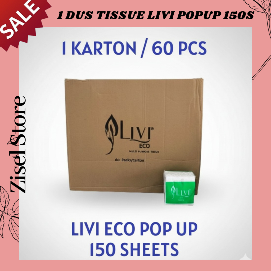 Jual 1 DUS Tissue Livi Eco Pop Up Multipurpose 150 Sheets 2 Ply isi 60 ...