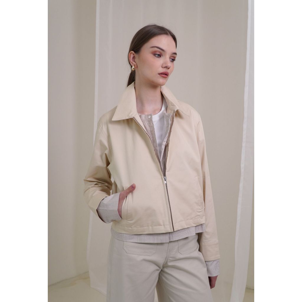 Jual SEDA | DEVON | Jacket Detachable Garis Boxy Fit Cream | Shopee Indonesia