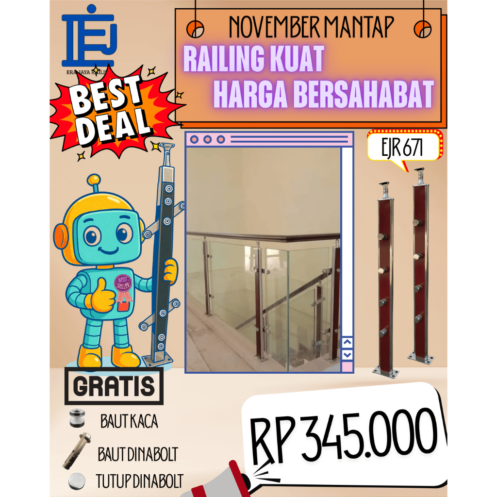 Jual Tiang Railing tangga balkon EJR 671 Kilap/ Tiang railing Stainless ...
