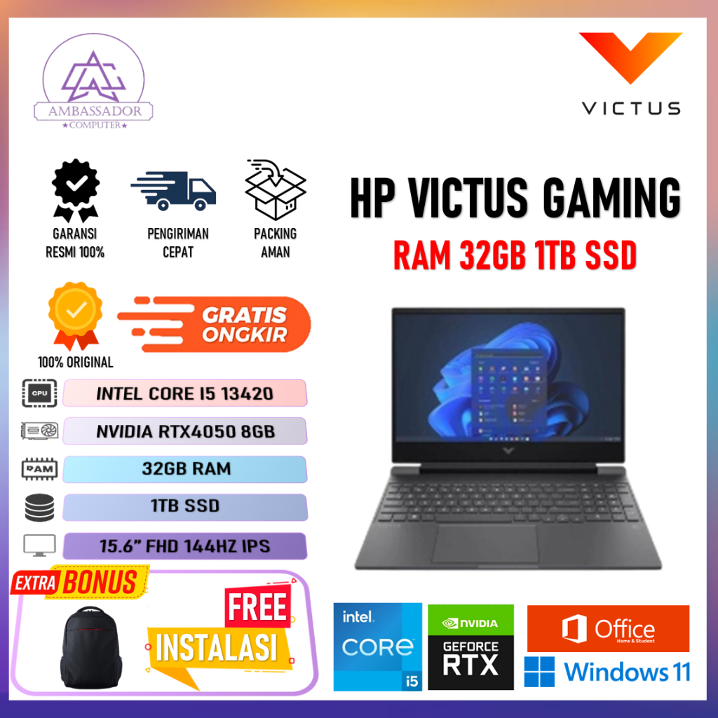 Jual Hp Victus 15 Intel Core i5 13420H RTX4050 6GB Ram 32Gb 1Tb Ssd Layar 15.6" Full HD IPS ...
