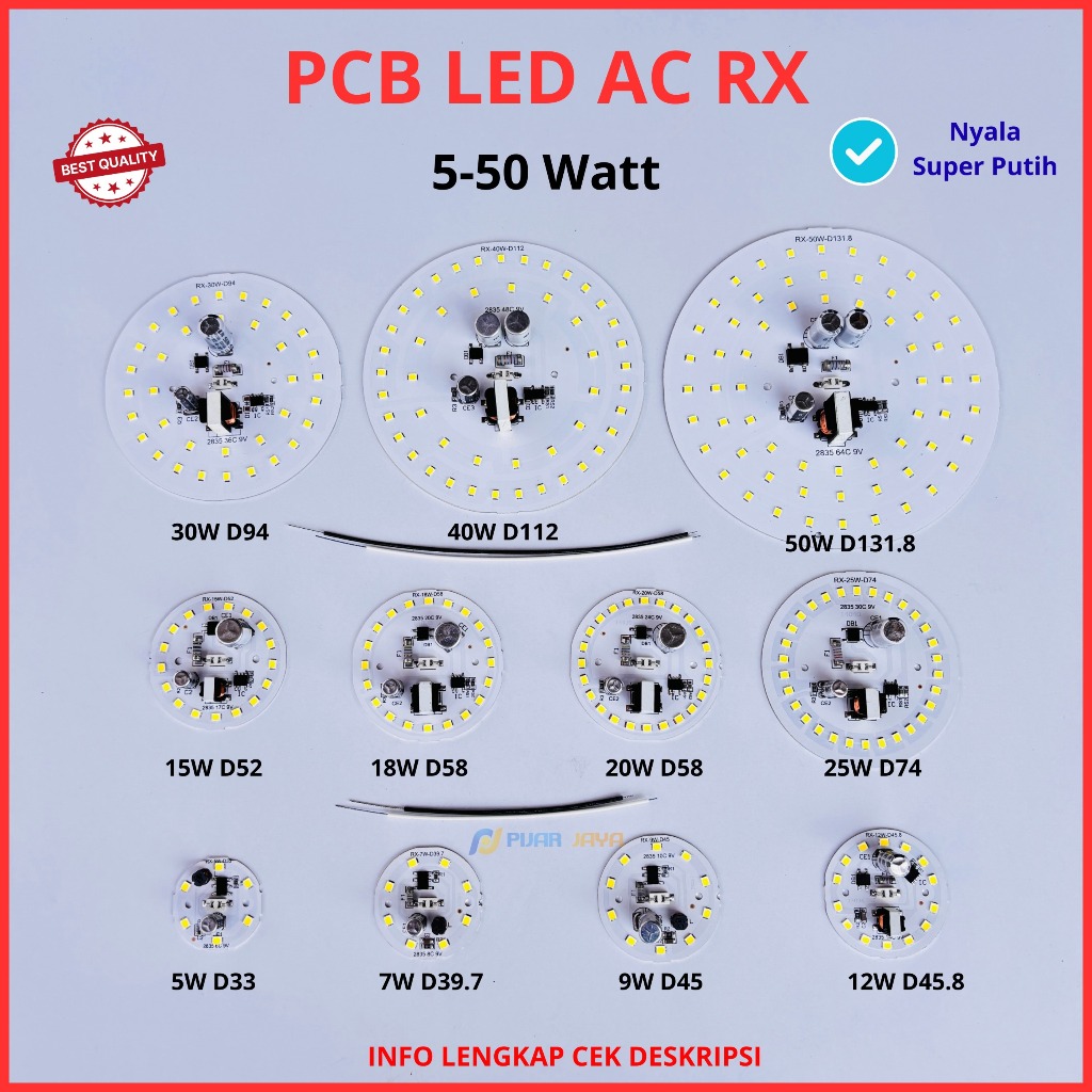 Jual PCB Lampu LED RX 5 7 9 12 15 18 20 23 25 30 40 45 50 Watt Mesin ...