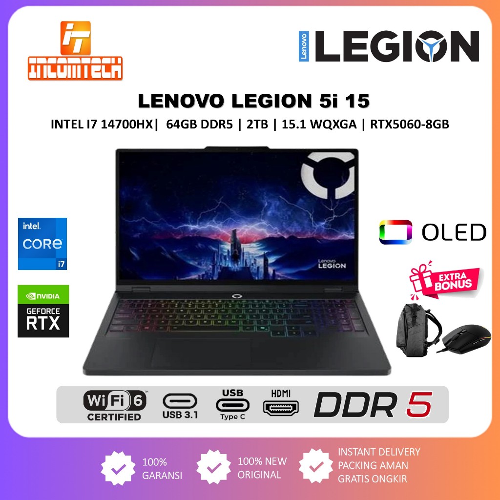Jual Lenovo Legion 5i 15 i7 14700HX RTX5060-8GB 64GB DDR5 2TB SSD WQXGA ...