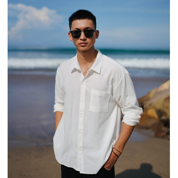 Jual BEACHWELL Kemeja Linen Katun angel Pria Oversized Bordir Anchor ...