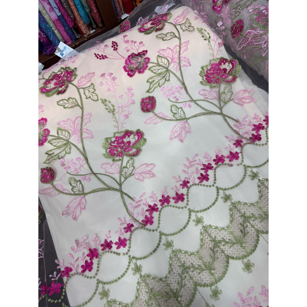 Jual KAIN TILLE EMBROIDERY BUNGA || Harga Per Setengah Meter (50 cm ...