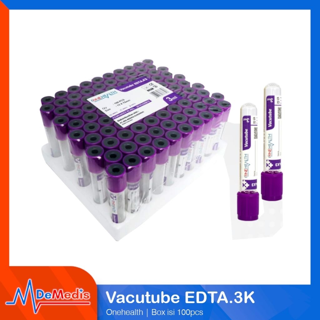 Jual ONEHEALTH Vacutube EDTA K3 3mL Tabung Sampel Darah Glass Pack isi ...