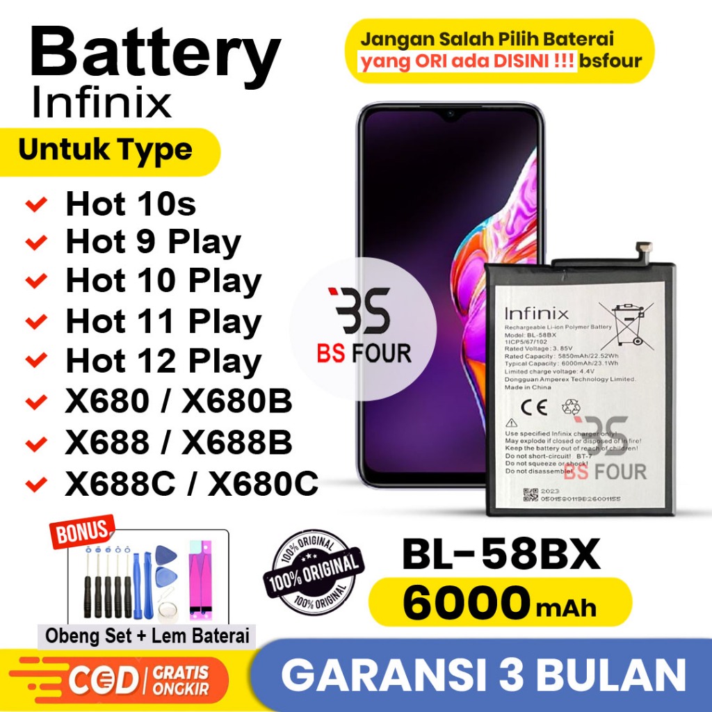 Jual BATERAI BATRE INFINIX BL-58BX / HOT 10S / HOT9 PLAY / HOT10 PLAY ...