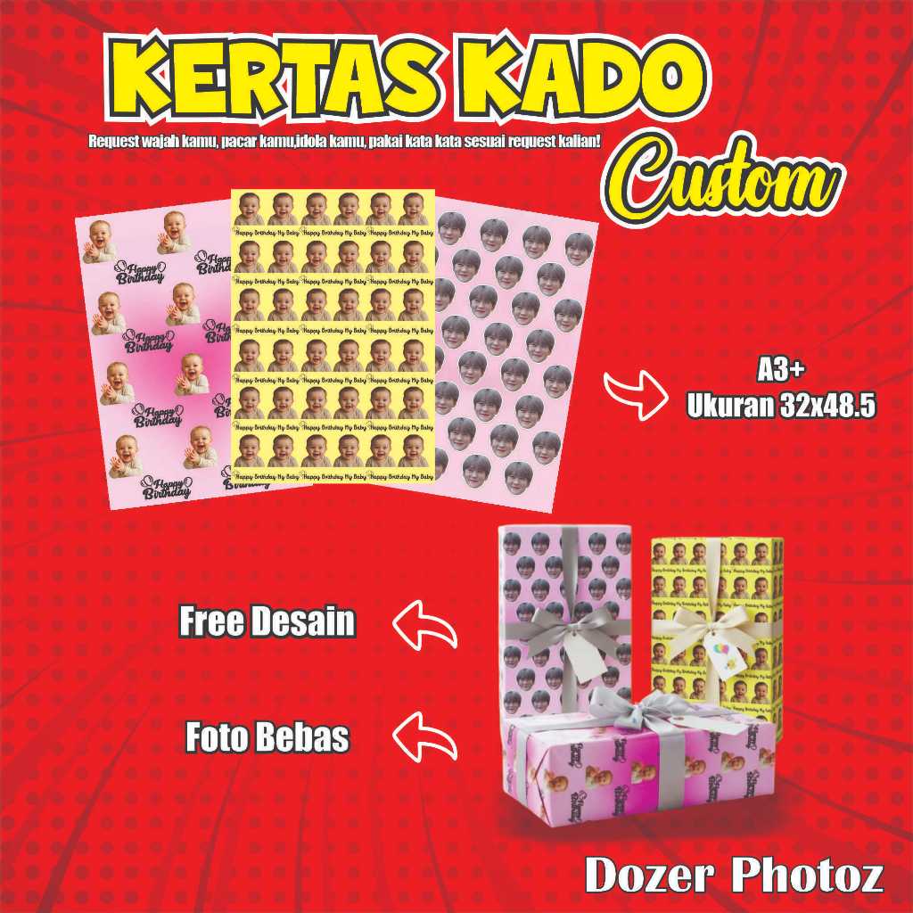 Jual (ISI 5 LEMBAR) KERTAS KADO CUSTOM/CUSTOM FOTO KATA KATA SENDIRI ...
