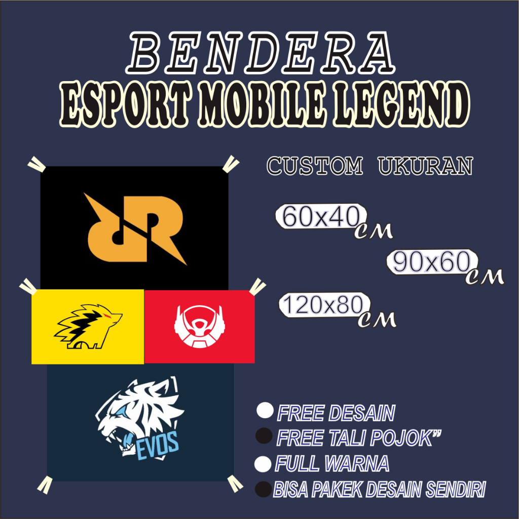 Jual Bendera Mobile Legend Free Fire Team E Sport Bendera EVOS RRQ ...