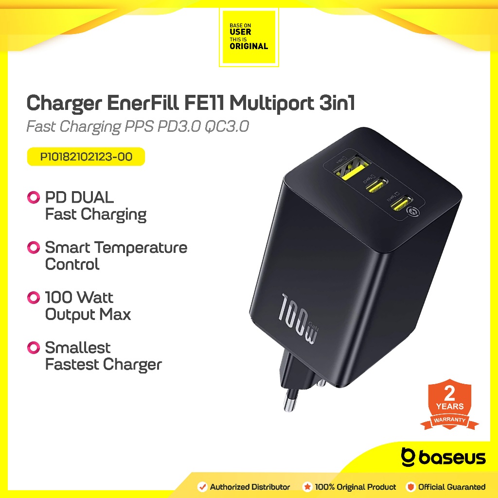 Jual Baseus Adaptor Kepala Charger GAN Enerfill FE11 Dual Type C USB ...