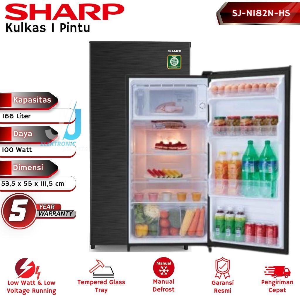 Jual SHARP Kulkas 1 Pintu 166 Liter SJ-N182N-HS Hemat Listrik Kirei ...