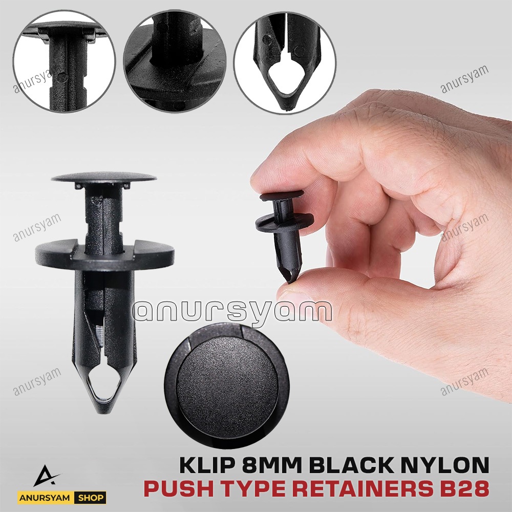 Jual Klip Kancing 8mm B28 Push Type Bumper Clip Bodi Mobil Black Nilon ...