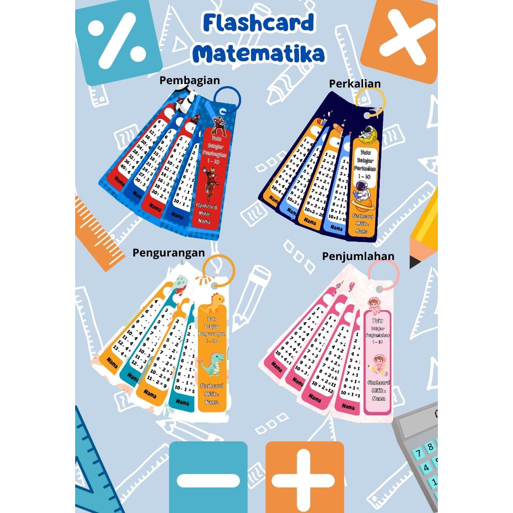 Jual Flashcard Matematika (Perkalian, Pembagian, Penjumlahan ...