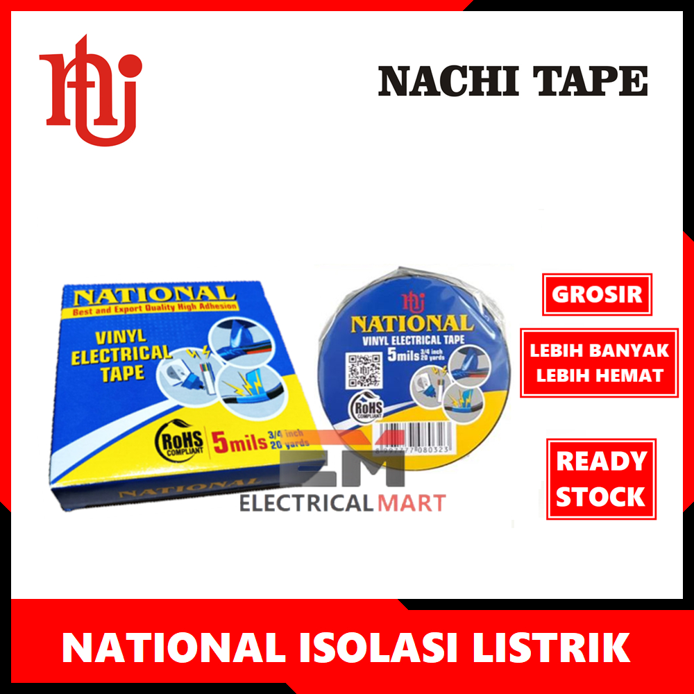 Jual (GROSIR) Isolasi Listrik National Hitam Electrical Tape Black ...