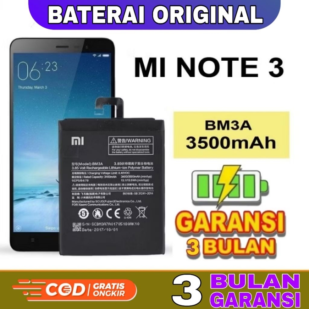 Jual BATERAI BATRE XIAOMI MI NOTE 3 BM3A ORIGINAL BATTERY | Shopee ...