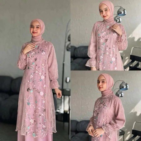 Jual BATIK MIRA - Marsya Dress Silk Burgandy Set Outer Brukat Aplikasi ...