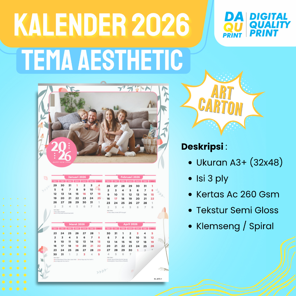 Jual [AC260] Kalender 2026 Custom Foto A3+ Tema Aesthetic | Kalender ...