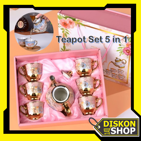 Jual Diskon Shop - 5345 Teapot 5 In 1 Set Motif Bunga Rose Teapot Cup ...