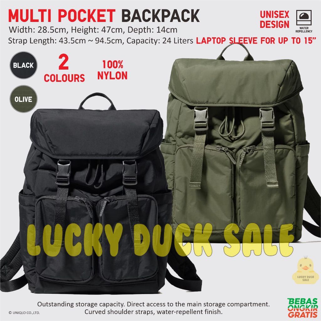 Jual UNIQLO Multi Pocket Backpack Bag Nylon Tas Ransel 24L Unisex Nilon ...