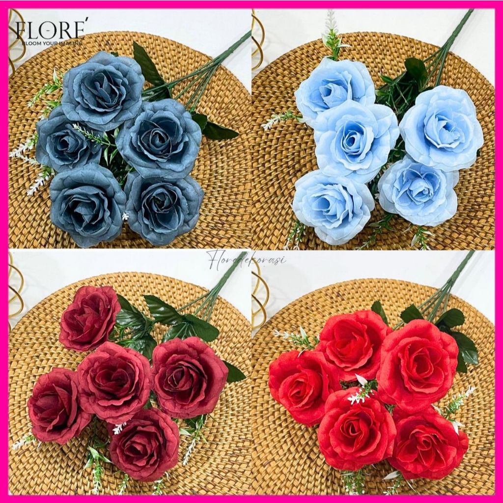 Jual Bunga Mawar Tropis Menir 5 Cabang/Buket Bunga Mawar Artificial 5 ...