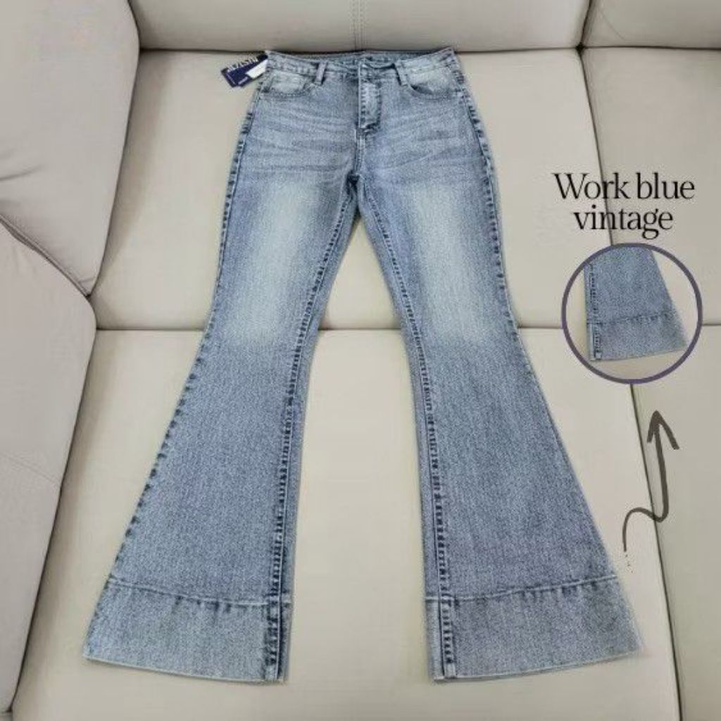 Jual Jennie-HighWaist Cutbray Jeans Celana Flare Panjang Stretch Wanita ...