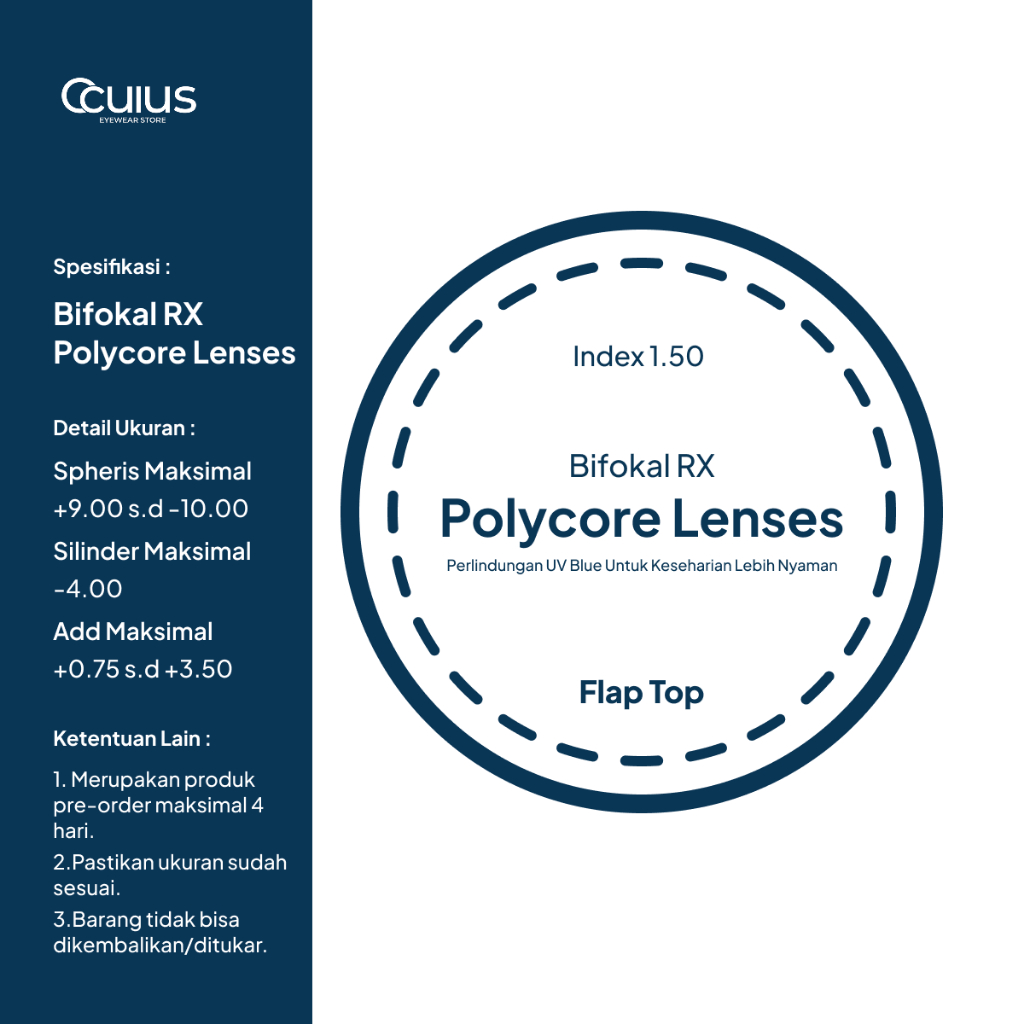 Jual OCULUS LENSA UTUH BULAT KACAMATA BIFOCAL RX FLAT TOP 1.50 POLYCORE ...