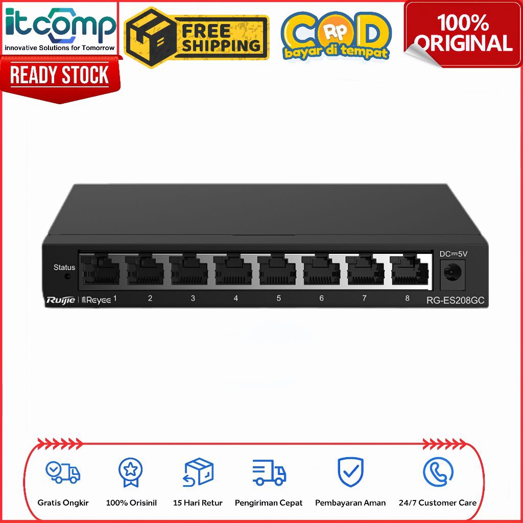 Jual Ruijie RG-ES208GC 8 Port Full Gigabit Non-PoE Cloud Managed Switch ...