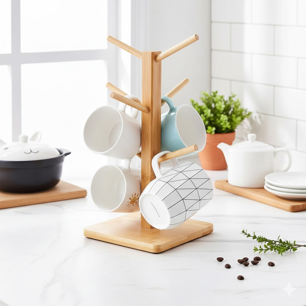 Jual Rak Gelas Cangkir Rak Kayu Pinus Gantungan Gelas Dapur Aesthetic 6 ...