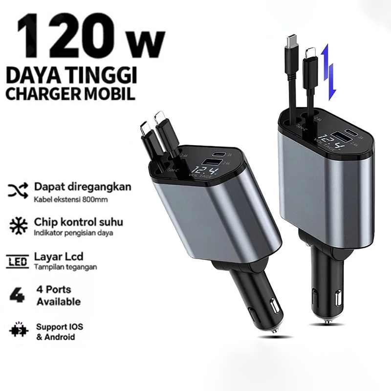 Jual 120W Car Charger Colokan Mobil 4 Ports PD USB Type C & Lightning ...