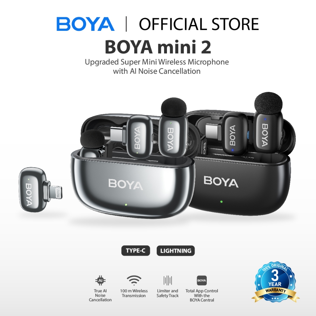 Jual BOYA Mini 2 Wireless Microphone for Vlogger - AI Noise ...