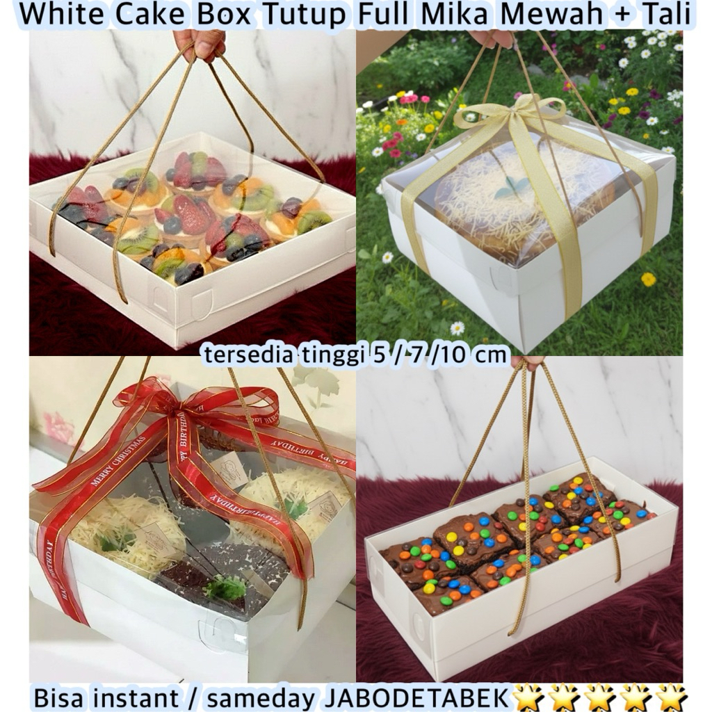 Jual NEW! Kotak Kue Putih Mewah Tutup Mika + TALI 20x20 22x22x10 ...