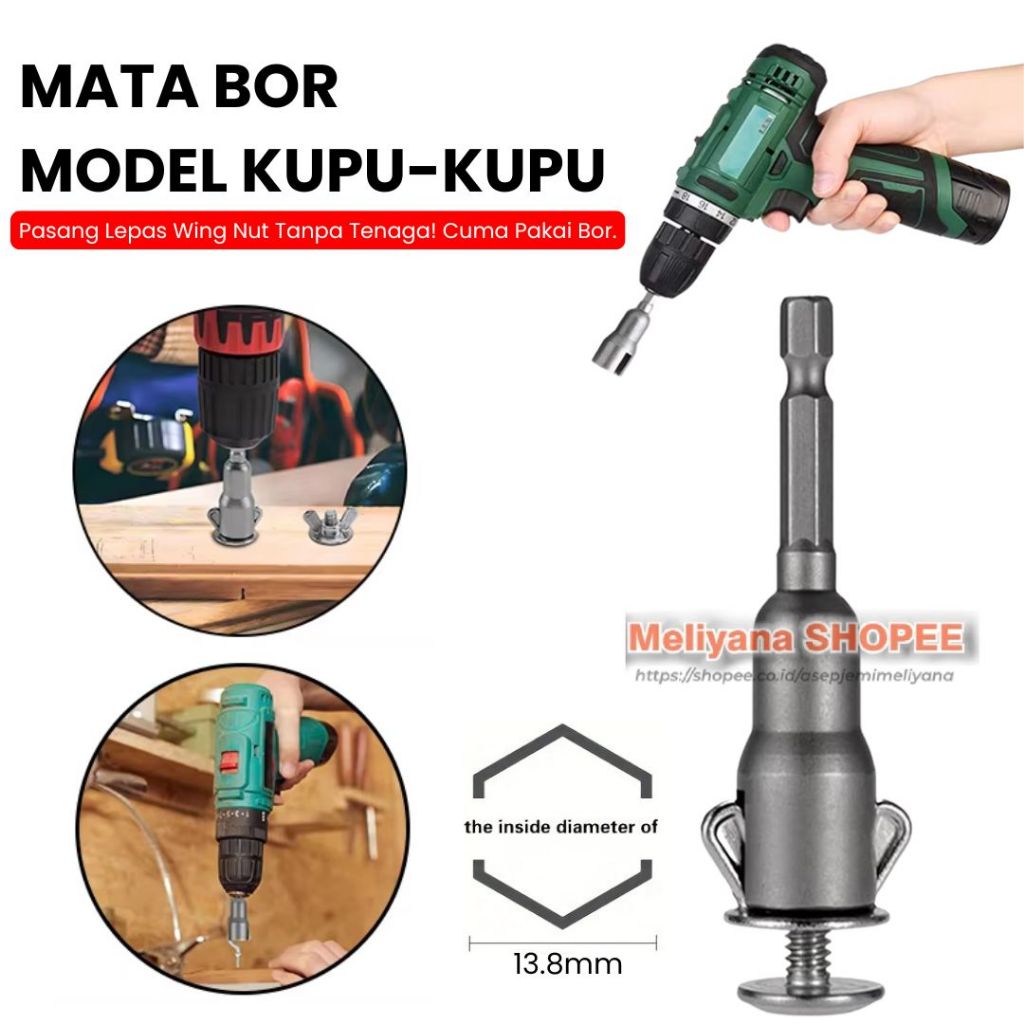 Jual Adaptor Bor Pembuka Baut Kupu Wing Nut Driver Bit Pemasangan Hook ...