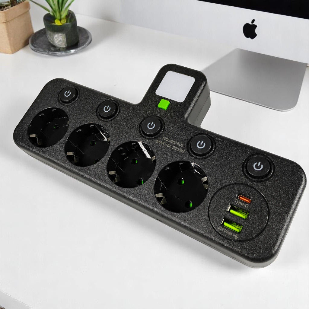 Jual SUPMANGO STOP KONTAK LED LIGHT USB TYPE C EU PLUG 10A 220V 2500W 4 ...