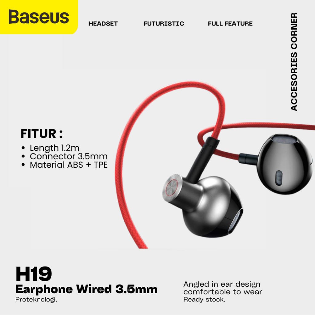 Jual BASEUS H19 Encok 3.5mm Wired Earphone Headset Handsfree Universal ...