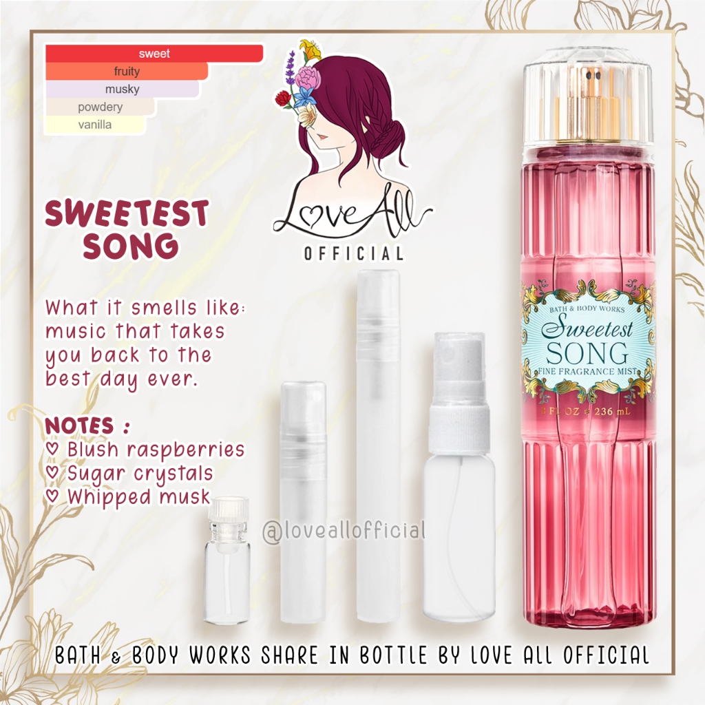 Jual SWEETEST SONG Bath and Body Works share in bottle tester Body Mist ...